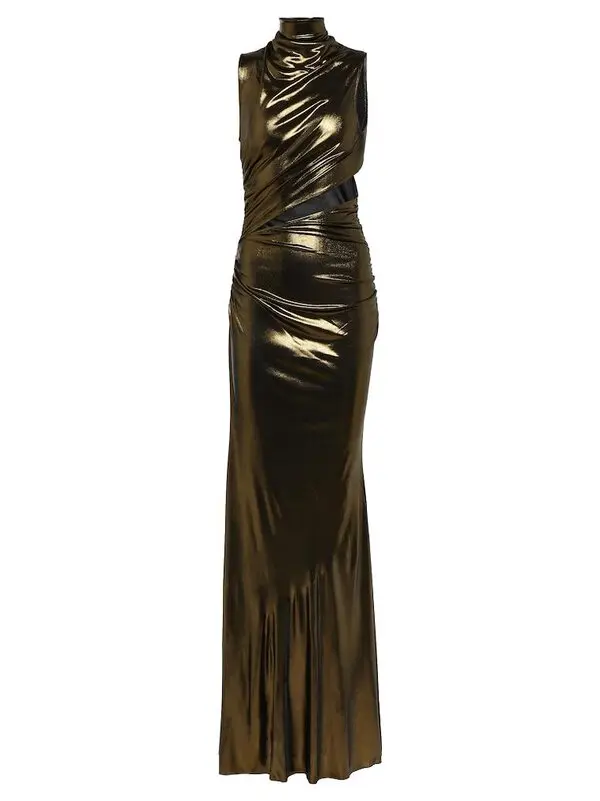 Blumarine Cutout Ruched Metallic Gown - Silver