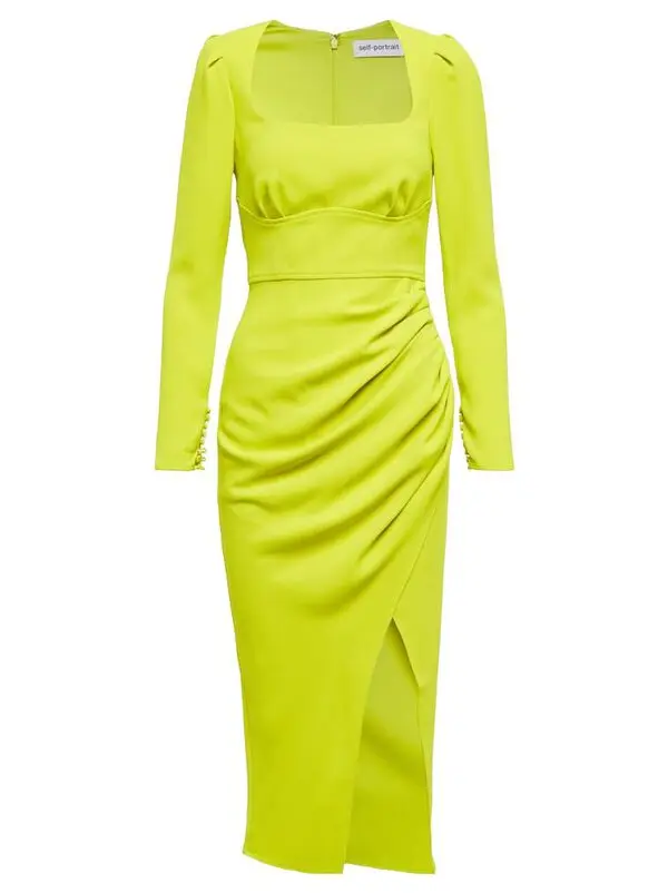 SELF-PORTRAIT Ruched Crepe Midi Dress - Green