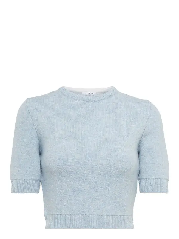 Alaïa Wool Blend Cropped Sweater - Blue