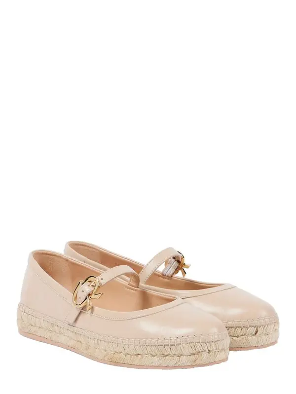 GIANVITO ROSSI Leather And Raffia Mary Jane Espadrilles - Beige