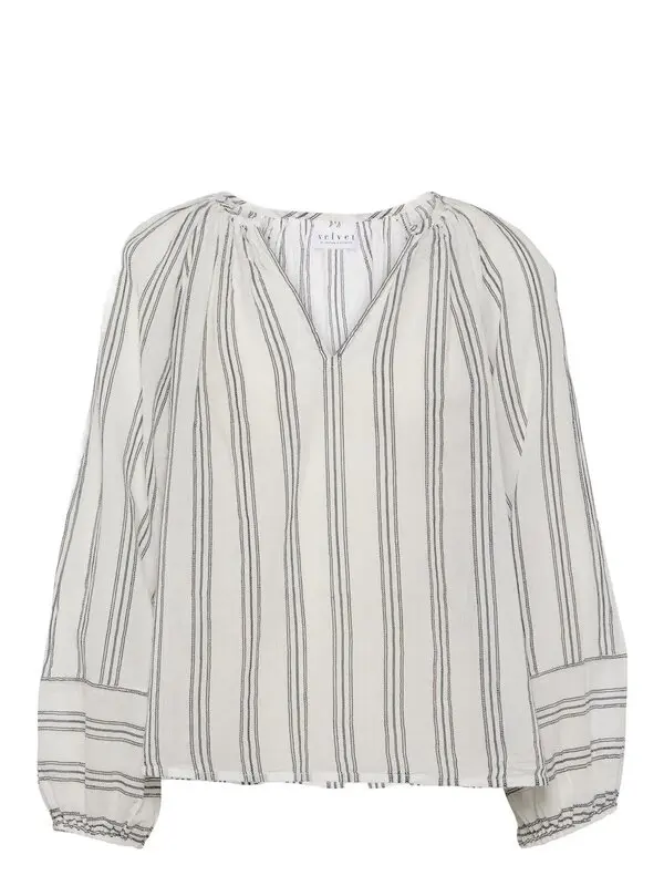 Velvet By Graham & Spencer Gianna Embroidered Striped Cotton Top - Multicoloured