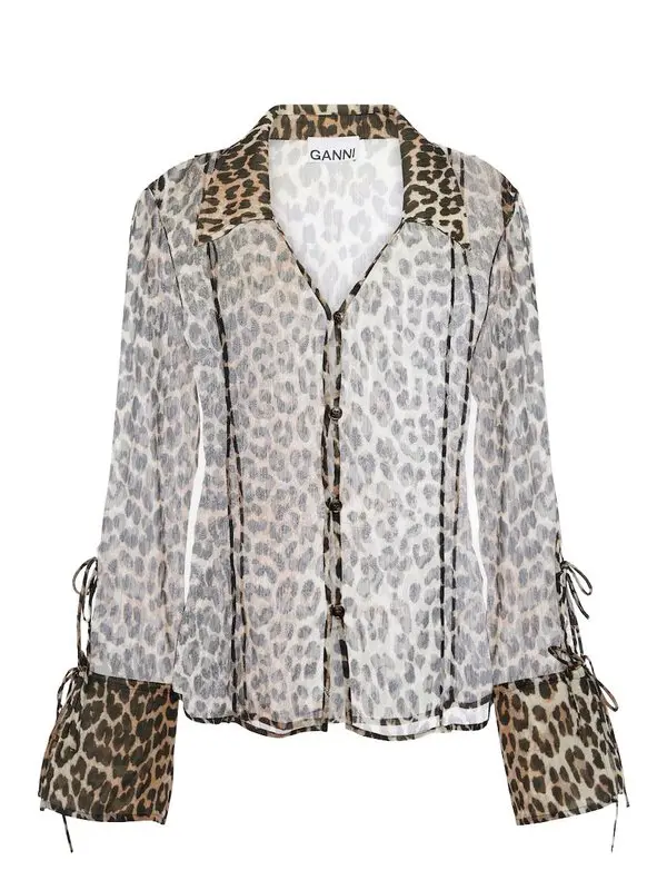 GANNI Leopard-print Chiffon Shirt - Multicoloured