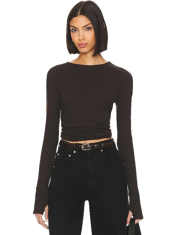 Enza Costa Cashmere Crew Neck Long Sleeve Top - Brown