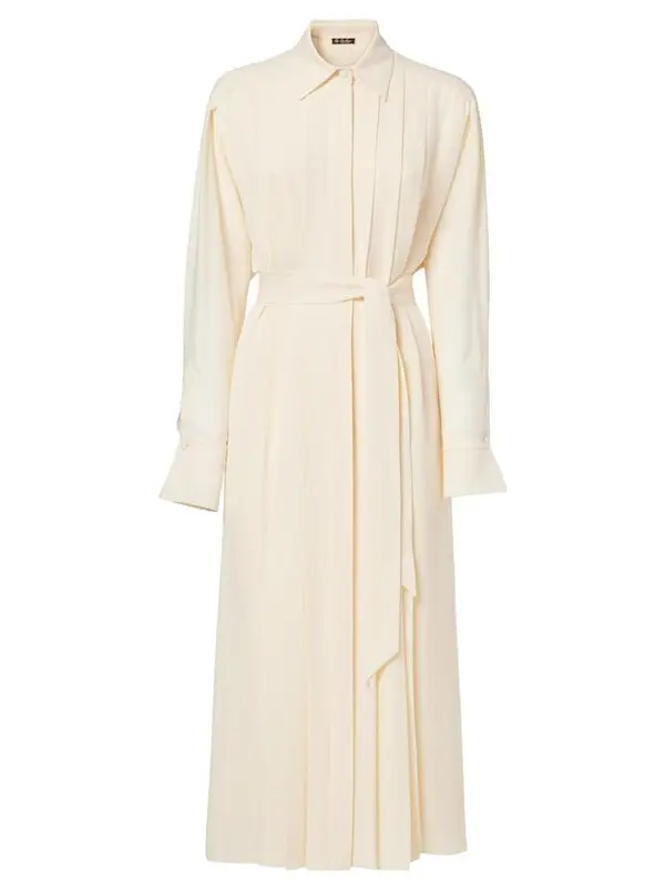 Loro Piana Lorely Pleated Georgette Midi Dress - Neutrals