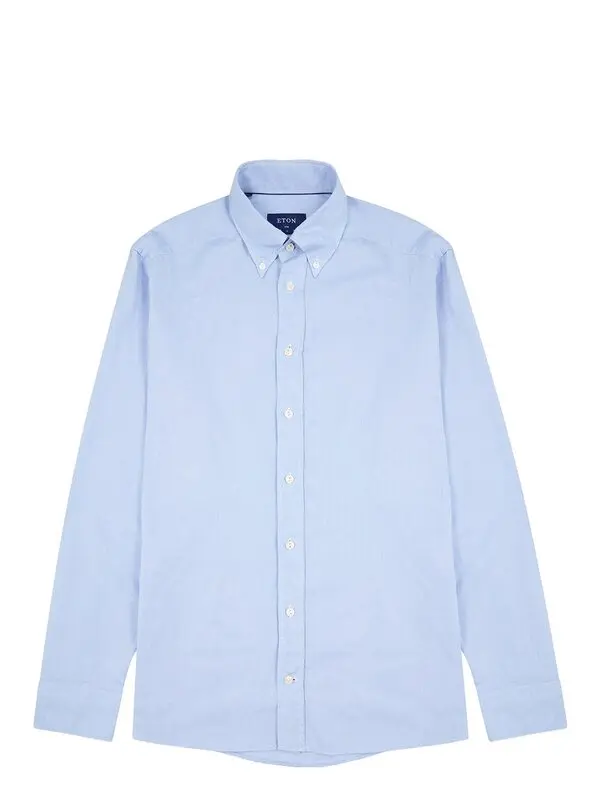 Eton Piqué Cotton Oxford Shirt - Blue