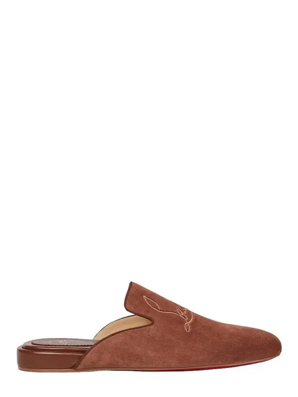 CHRISTIAN LOUBOUTIN Navy Coolito Flat Mules - Brown