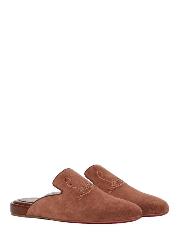 CHRISTIAN LOUBOUTIN Navy Coolito Flat Mules - Brown