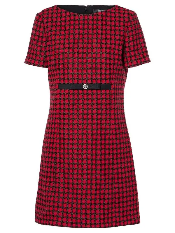 Versace Checked Wool-blend Tweed Mini Dress - Red