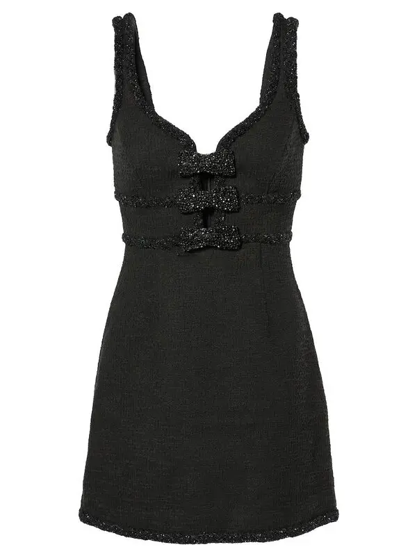 Rebecca Vallance Margo Bow Detail Bouclé Mini Dress - Black