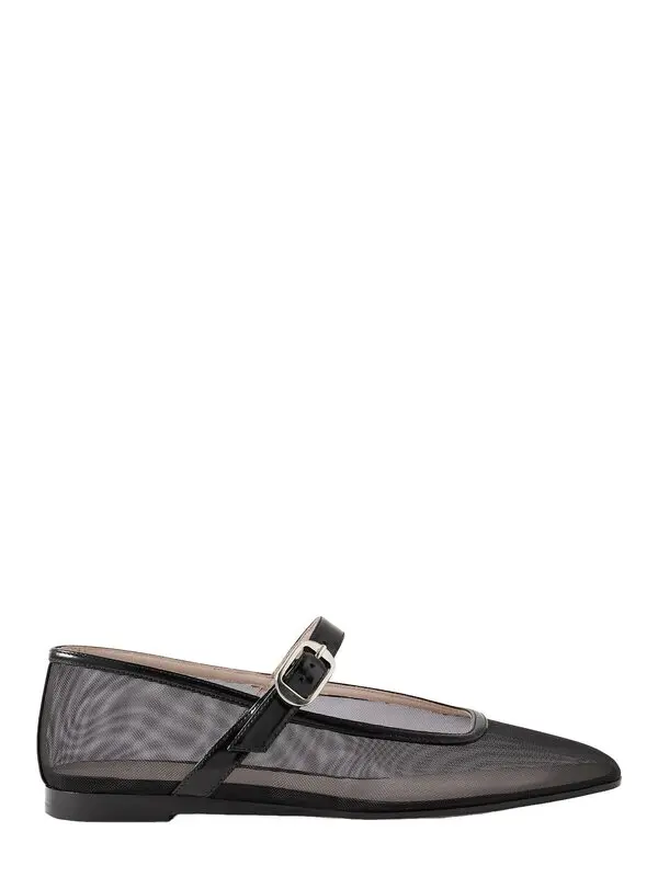 Le Monde Beryl Patent Leather-trimmed Mesh Mary Jane Ballet Flats - Black