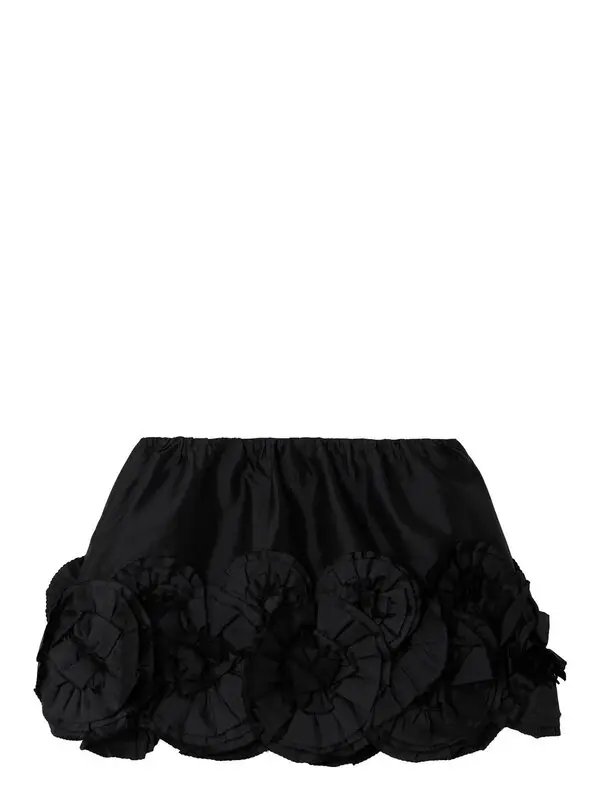 SHUSHU/TONG Floral Appliquéd Wool And Silk-blend Mini Skirt - Black