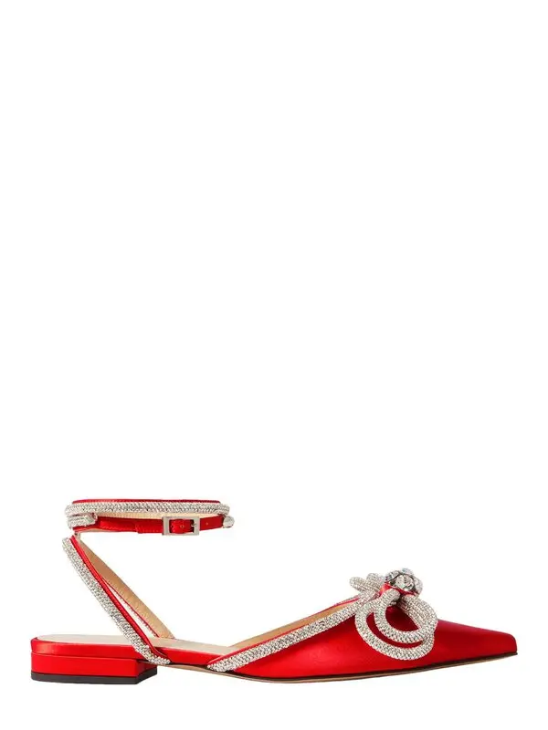 Mach & Mach Double Bow Crystal-embellished Satin Point-toe Flats - Red