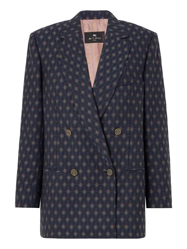 Etro Double-breasted Jacquard Blazer - Blue