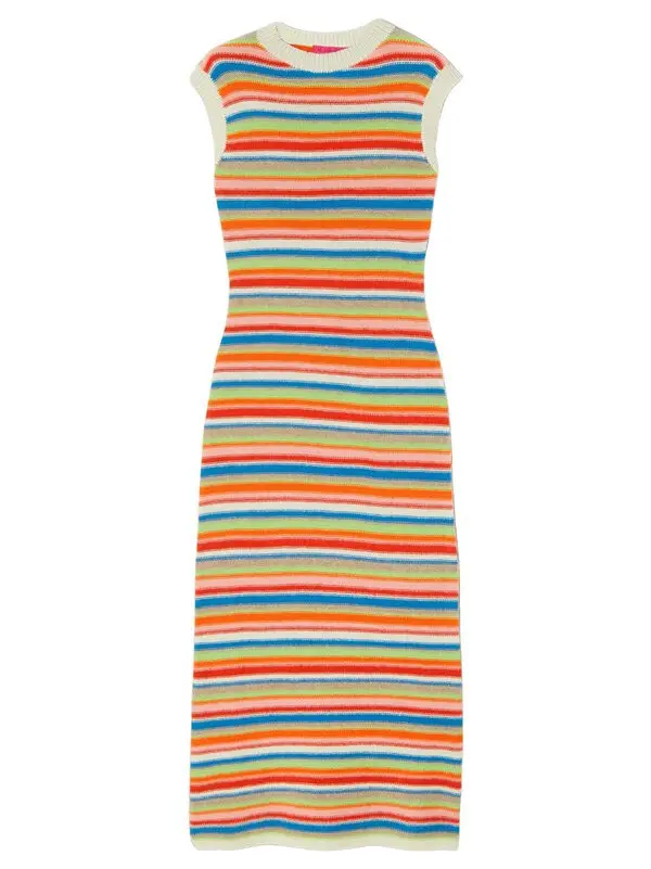 THE ELDER STATESMAN Vista Striped Cashmere Maxi Dress - Orange