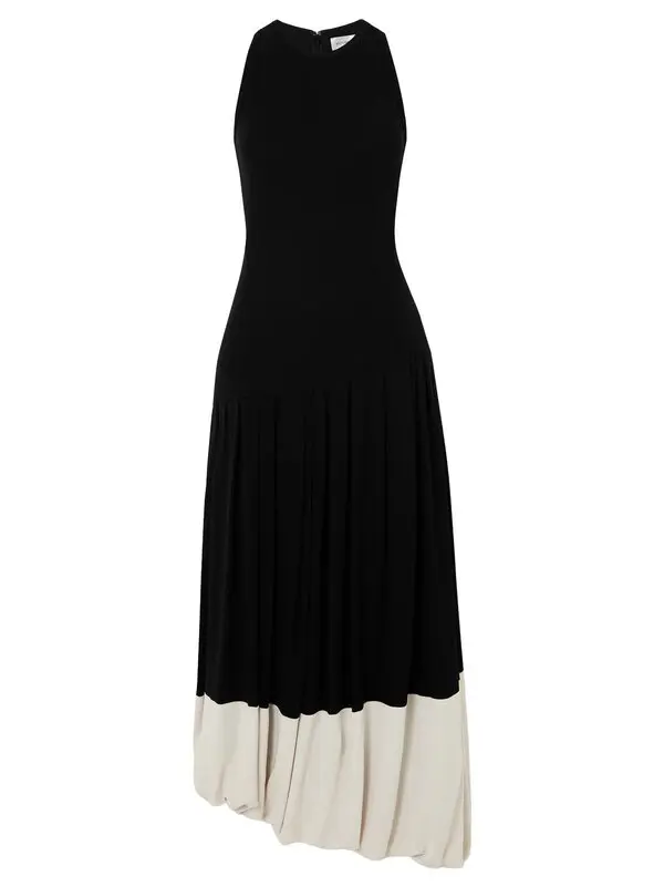 Victoria Beckham Asymmetric Two-tone Gathered Stretch-jersey Midi Dress - Black