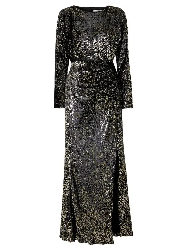 Simkhai Angelique Ruched Metallic Fil Coupé Velvet Gown - Black