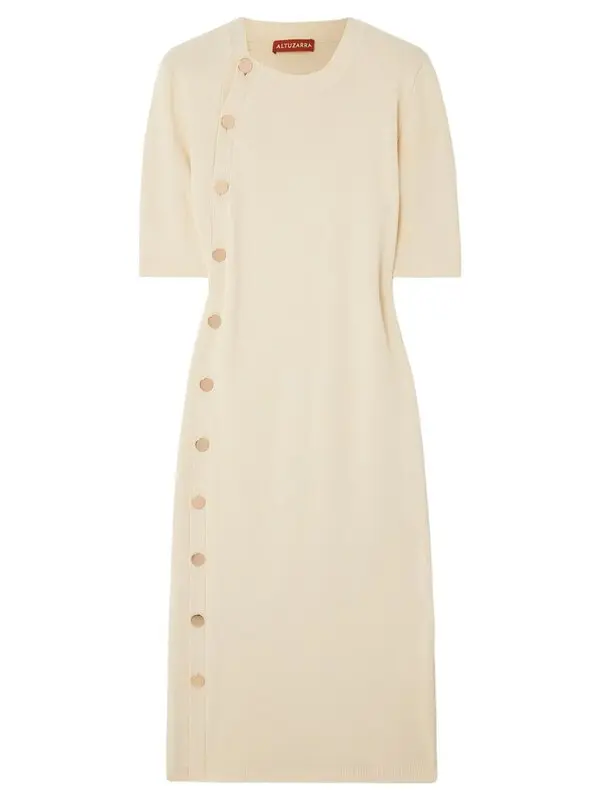 Altuzarra Topaz Ribbed-knit Midi Dress With Buttons - Neutrals