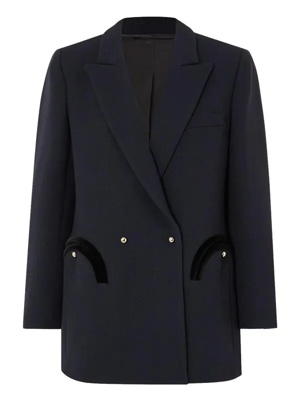 BLAZÉ MILANO Double-breasted Velvet-trimmed Wool-crepe Blazer - Blue