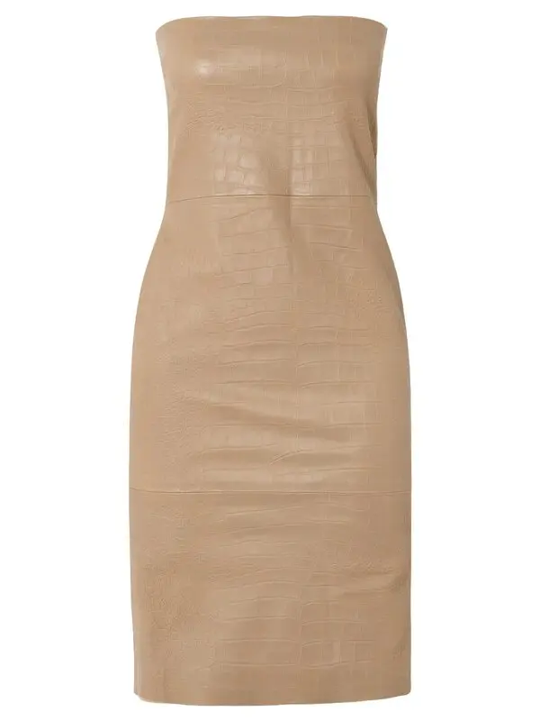 Sprwmn Strapless Croc-effect Leather Dress - Neutrals