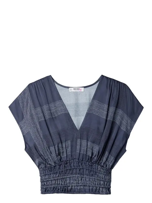 LEMLEM Alia Shirred Printed Charmeuse Top - Blue