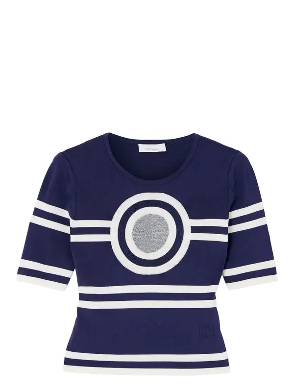 Rabanne Striped Ribbed-knit Top With Lurex Detail - Blue