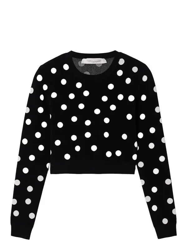 Carolina Herrera Cropped Polka Dot Stretch-knit Top - Black
