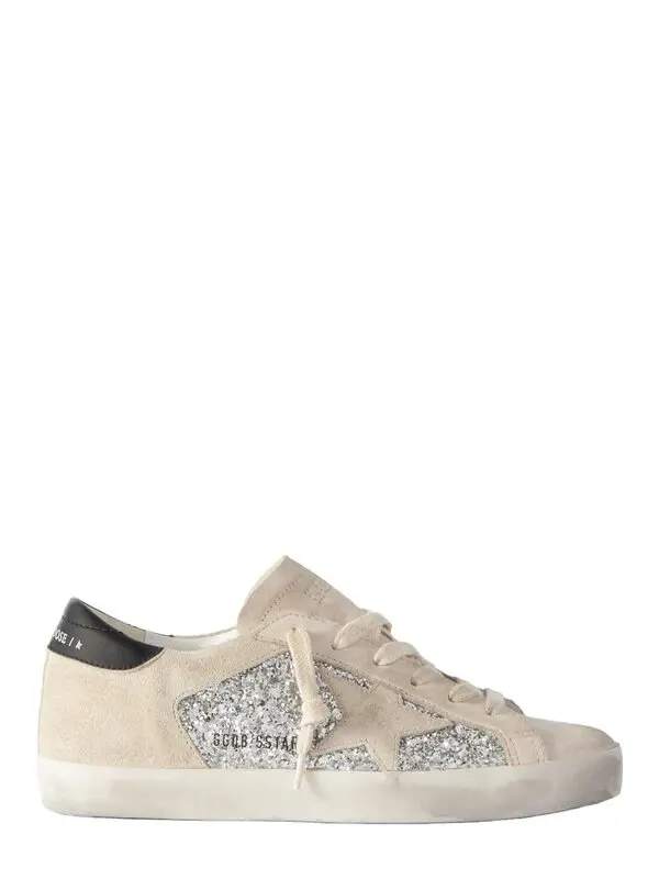 GOLDEN GOOSE Super-star Leather-trimmed Glittered Suede Sneakers - Silver