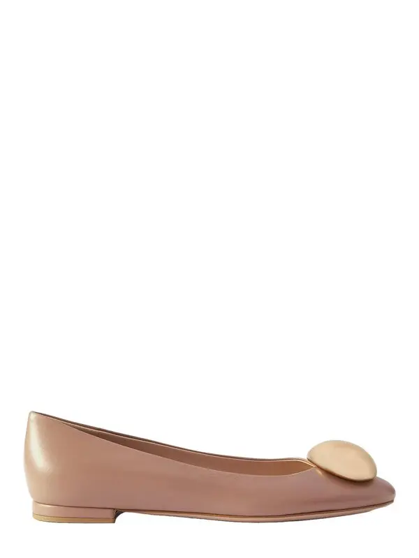 GIANVITO ROSSI Embellished Leather Ballet Flats - Neutrals