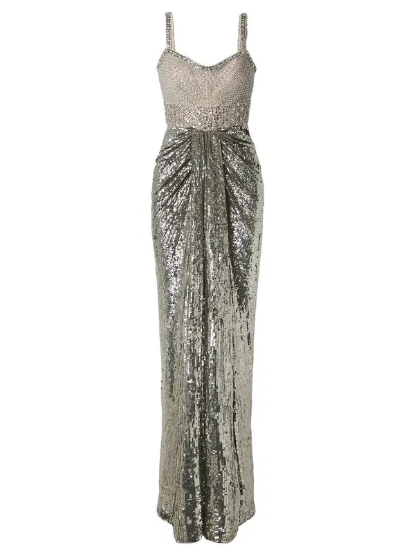 Jenny Packham Only You' Draped Embellished Tulle Gown - Silver