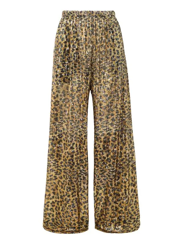 AZ FACTORY Leopard-print Sequined Crepe Wide-leg Pants - Multi