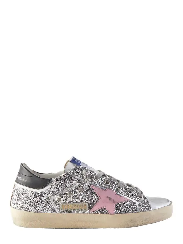 GOLDEN GOOSE Superstar Distressed Metallic Glittered Leather Sneakers - Silver