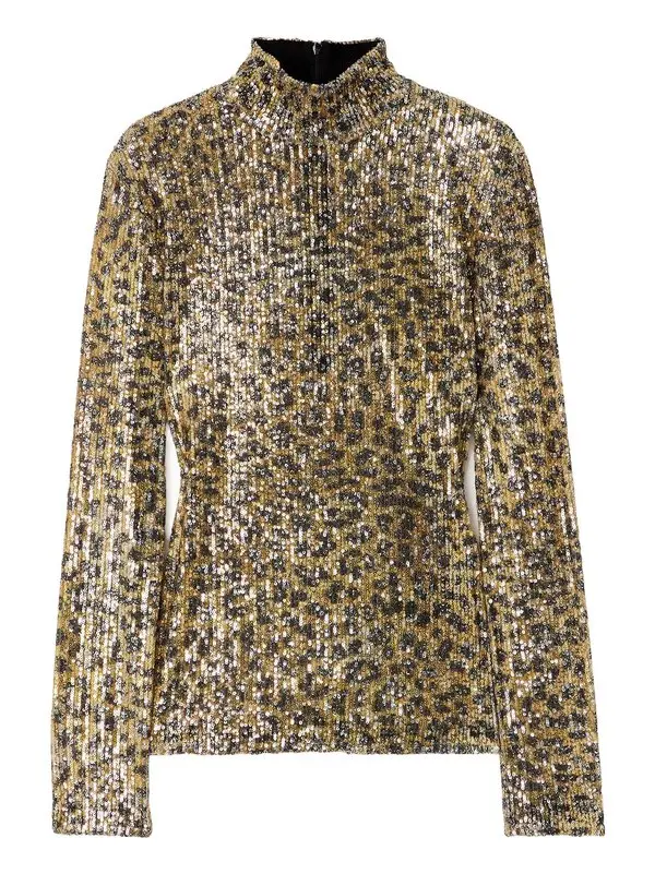 AZ FACTORY Romy Sequined Leopard-print Turtleneck Top - Multi