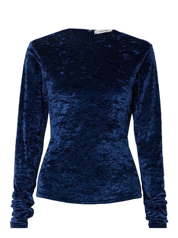 FRAME Crushed Velvet Long-sleeve Top - Blue