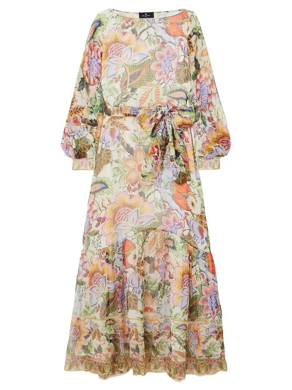 Etro Belted Floral-print Silk-crepon Maxi Dress - Multi