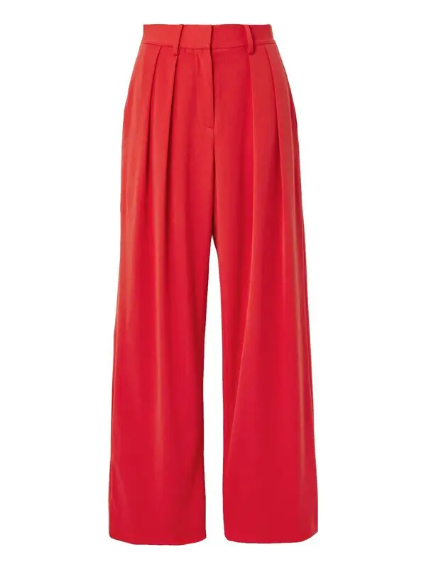 Staud Luisa Pleated Twill Wide-leg Pants - Red