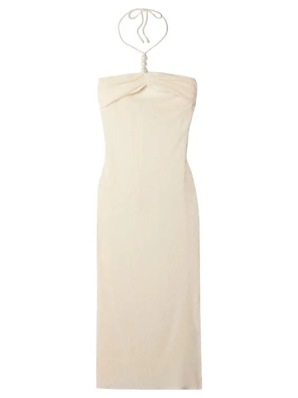 Magda Butrym Embellished Gathered Halterneck Maxi Dress - Neutrals