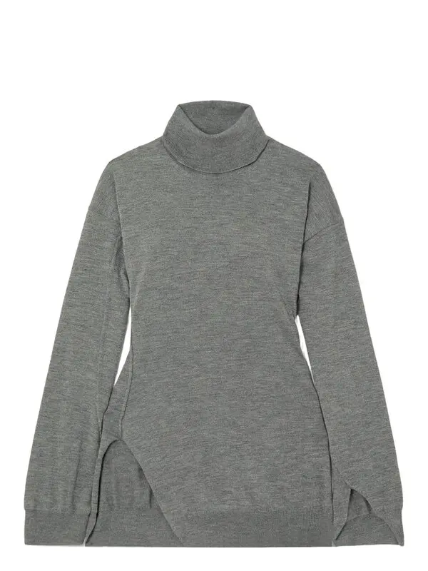 THE ROW Nomi Cutaway Cashmere Turtleneck Sweater - Gray