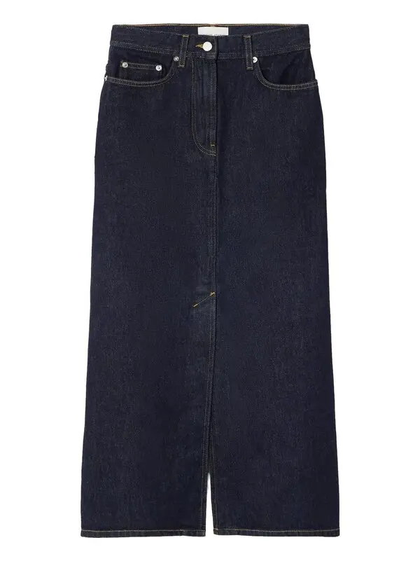 Loulou De Saison Rona Organic Denim Midi Skirt - Blue