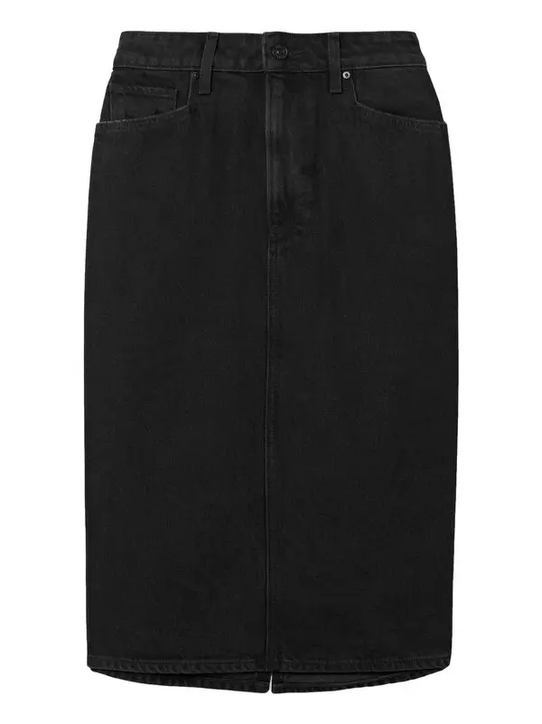 Paige Siren" Wash Denim Skirt With Knee Slit - Black