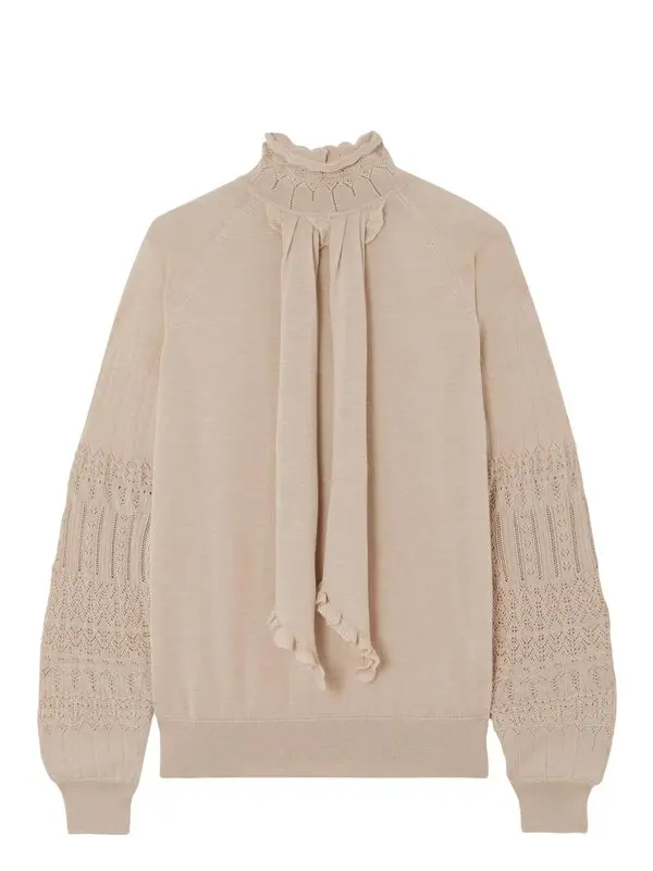 Purdey Draped Pointelle-knit Cashmere Sweater - Neutrals