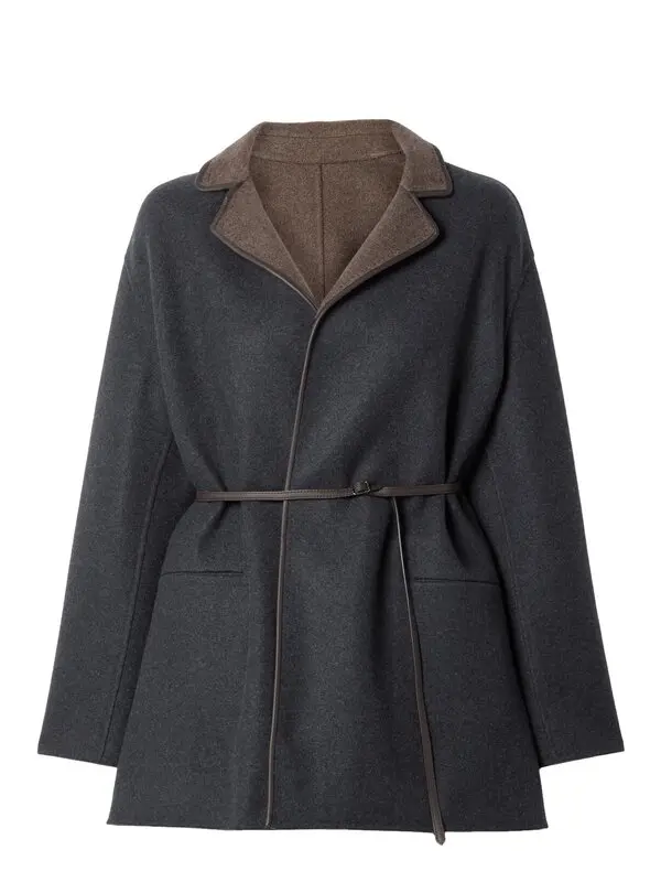 Loro Piana Jimi Reversible Belted Leather-trimmed Cashmere-blend Jacket - Gray