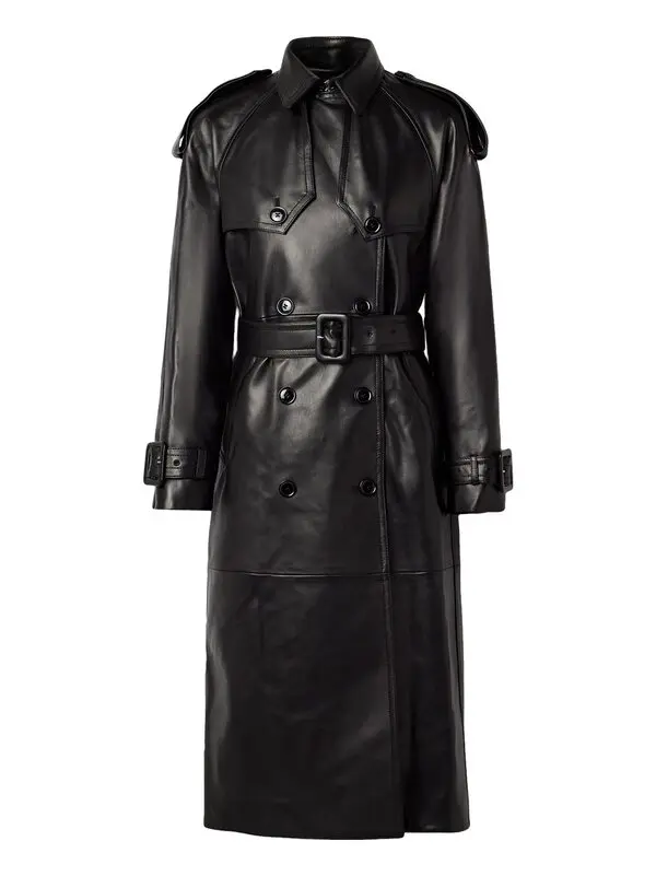SALON 1884 Filippa Double-breasted Belted Leather Trench Coat - Black