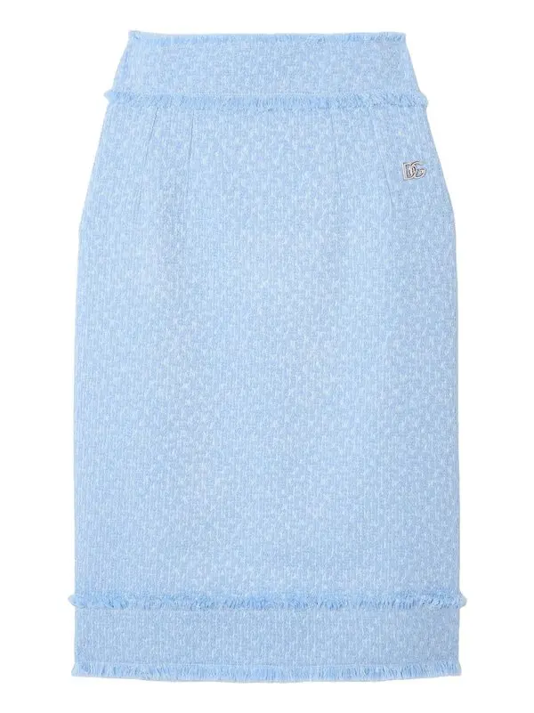 Dolce & Gabbana Frayed Wool-blend Tweed Pencil Skirt - Blue