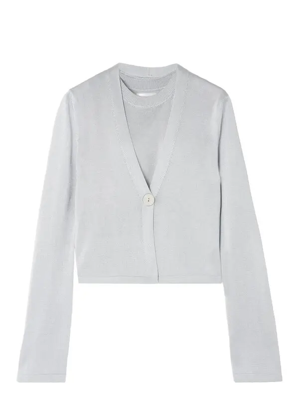 Galvan Ida' Layered Knitted Tank And Cardigan Set - Silver
