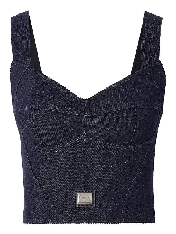 Dolce & Gabbana Picot-trimmed Denim Bustier Top - Blue