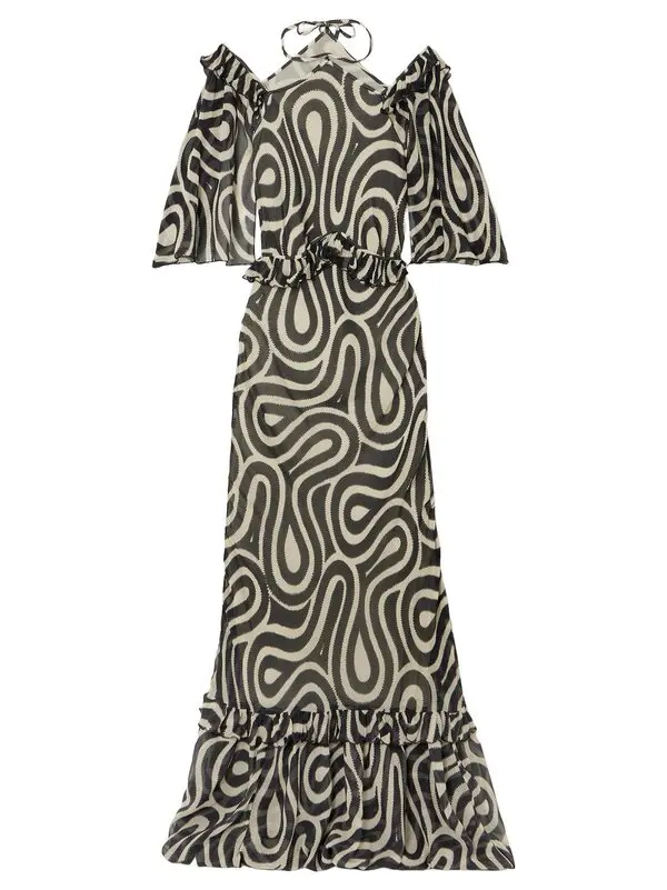 BODE Comber Ruffled Printed Silk-chiffon Maxi Dress - Multi