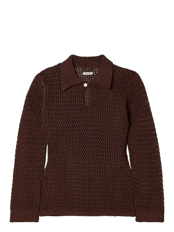 BODE Willows Crocheted Cotton Polo Shirt - Brown