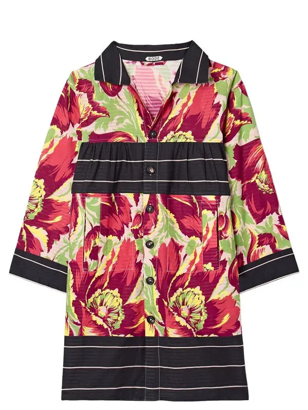 BODE Printed Cotton-jacquard Mini Shirt Dress - Multi