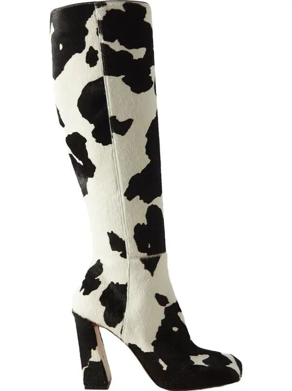 Amina Muaddi Marine Cow-print Pony Hair Knee Boots - Multi