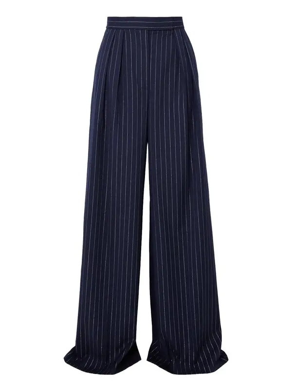Alex Perry Pleated Metallic Pinstriped Twill Wide-leg Trousers - Blue